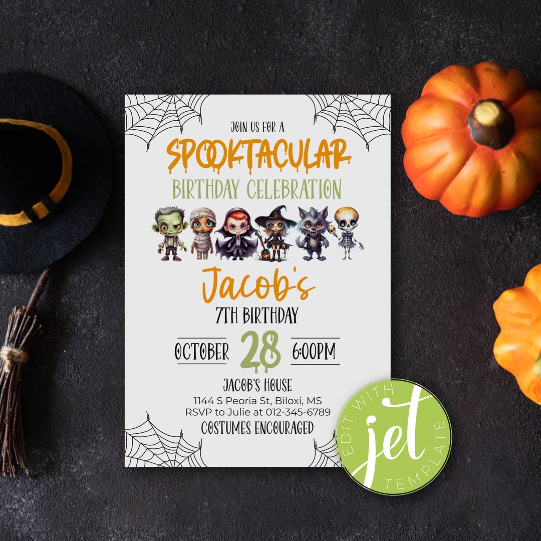 Editable Spooktacular Halloween Birthday Invitation Halloween Birthday ...