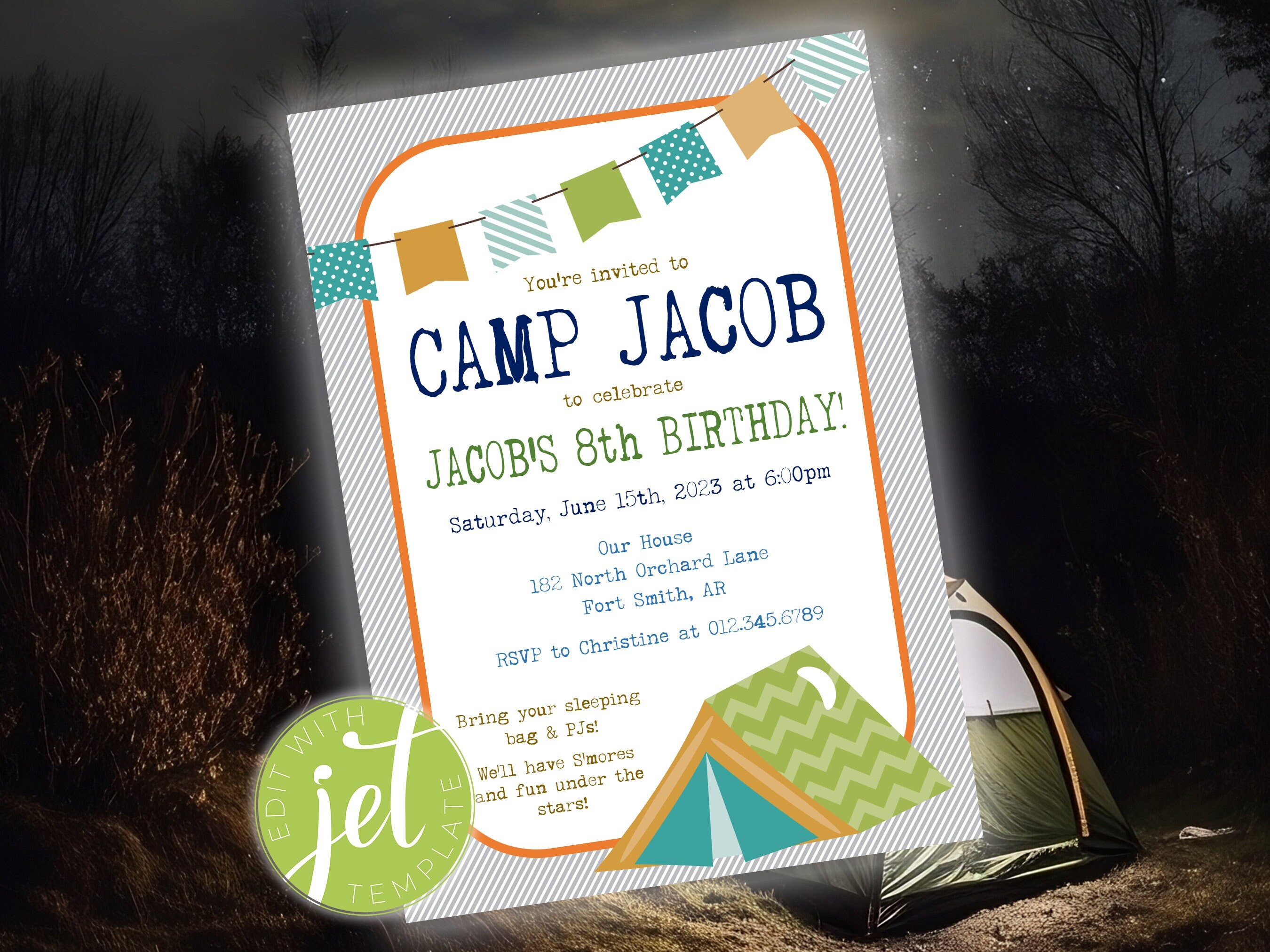 Camping Birthday Invitation Template Smores Party Camp Out Under the ...