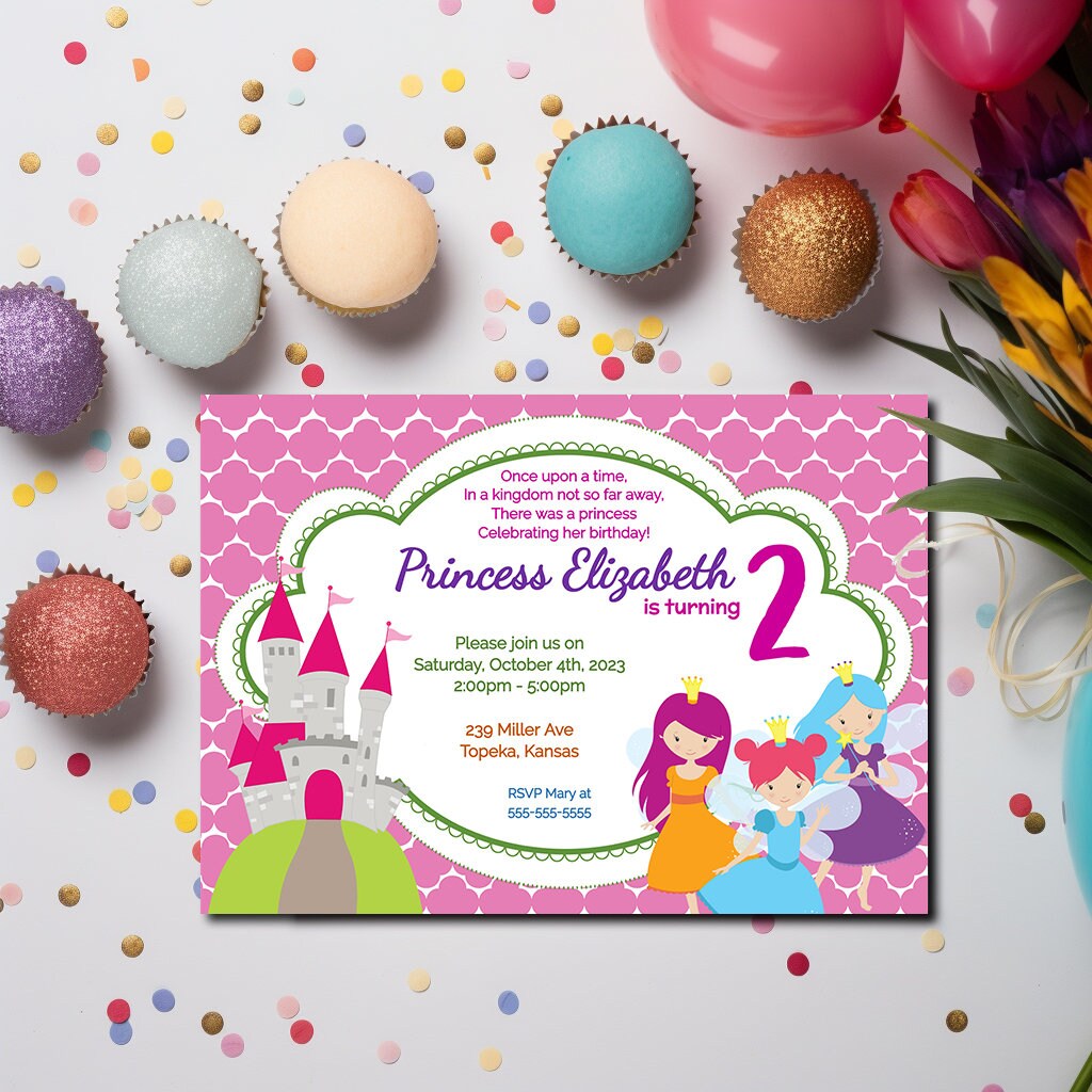 Editable Princess Birthday Party Invitation Editable Template Pink ...