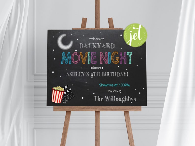 Backyard Movie Night Sign Backyard Birthday Party Welcome Sign Popcorn ...