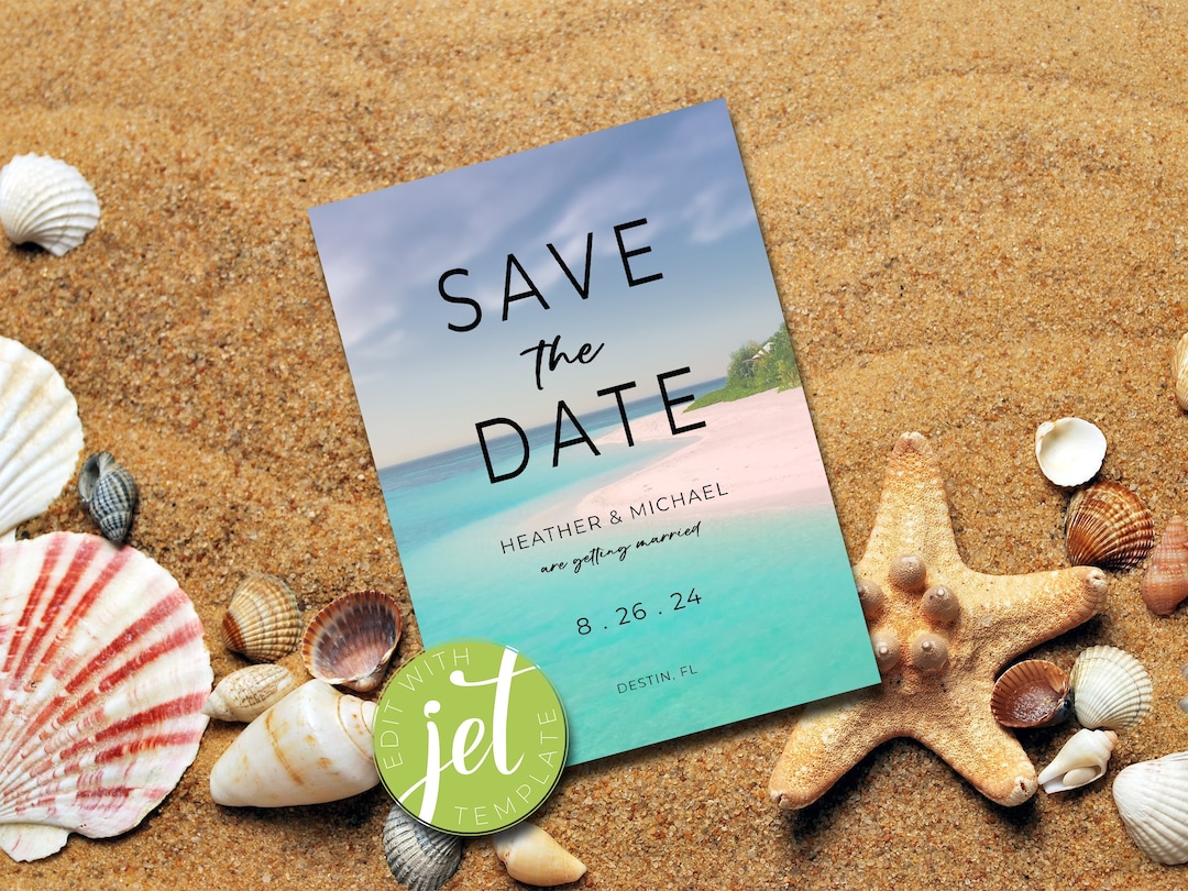 Editable Beach Save the Date Template Beach Wedding Save Our Date Card ...