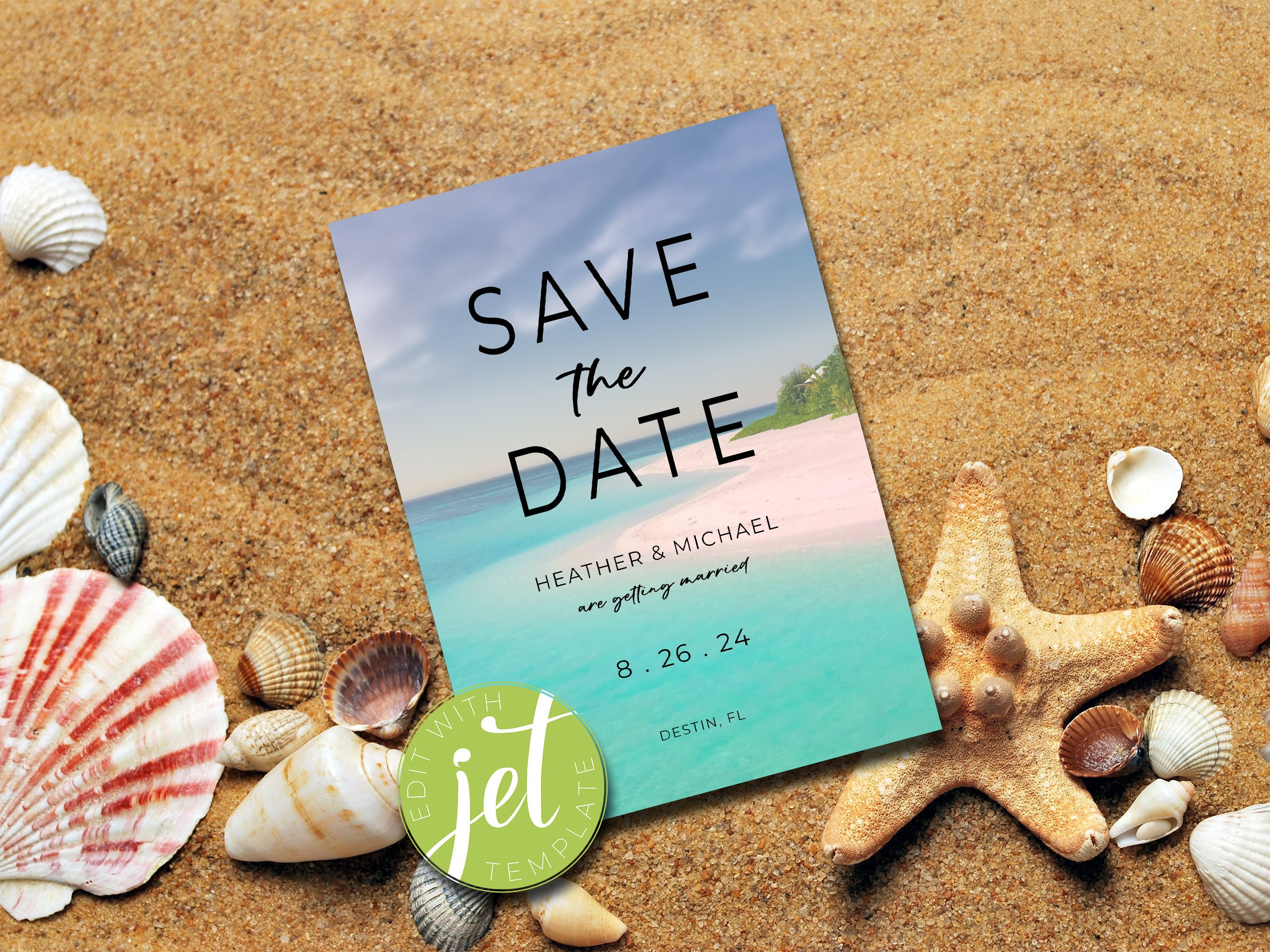 Editable Beach Save the Date Template Beach Wedding Save Our Date Card ...