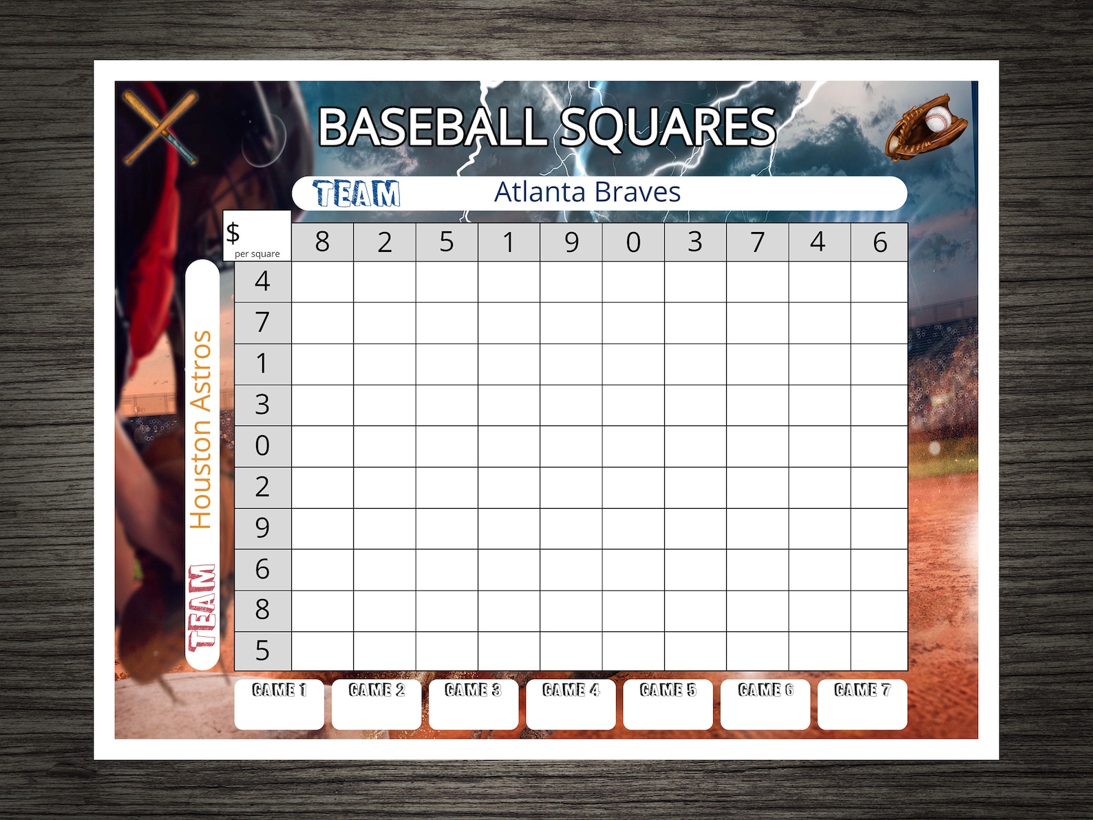Printable Baseball Squares Softball Fundraiser Betting Square Grid ...