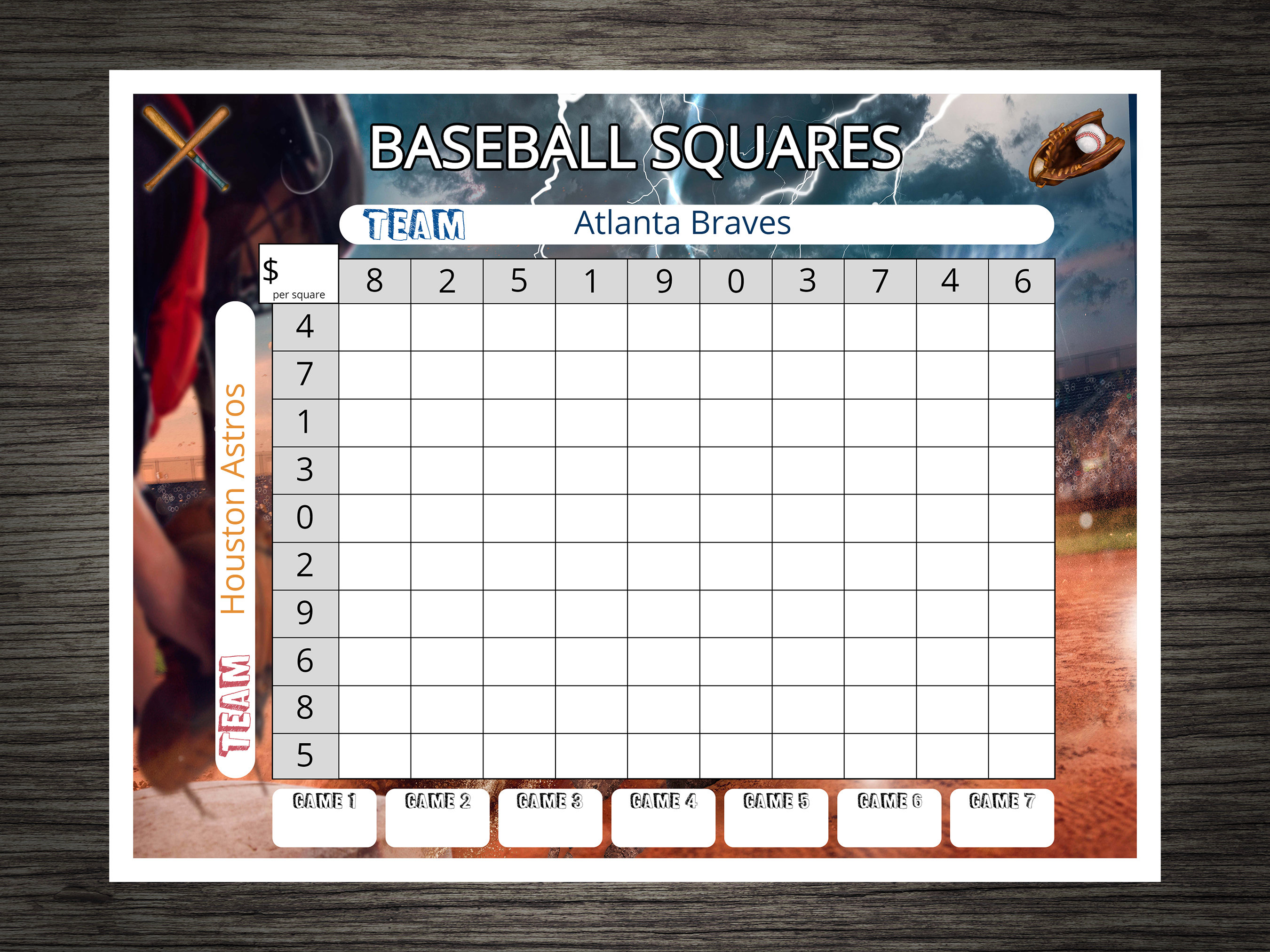 Printable Baseball Squares Softball Fundraiser Betting Square Grid ...