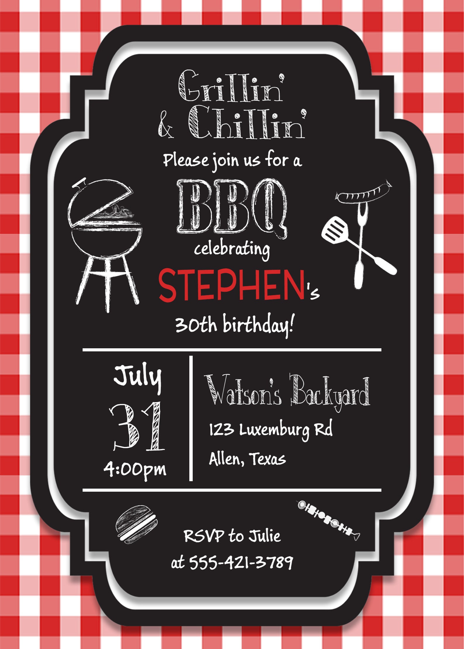 Editable BBQ Birthday Invitation Adult Backyard Barbecue Cookout Party ...