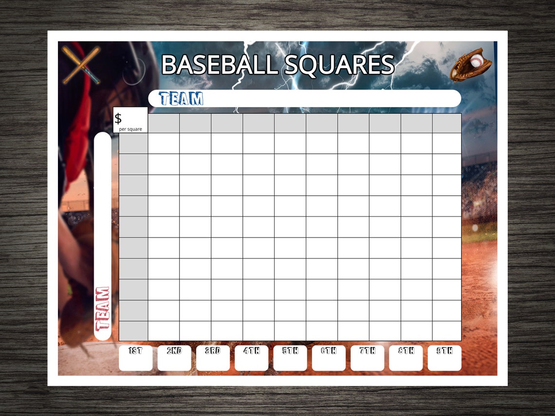 Printable Baseball Squares Softball Fundraiser Betting Square Grid ...