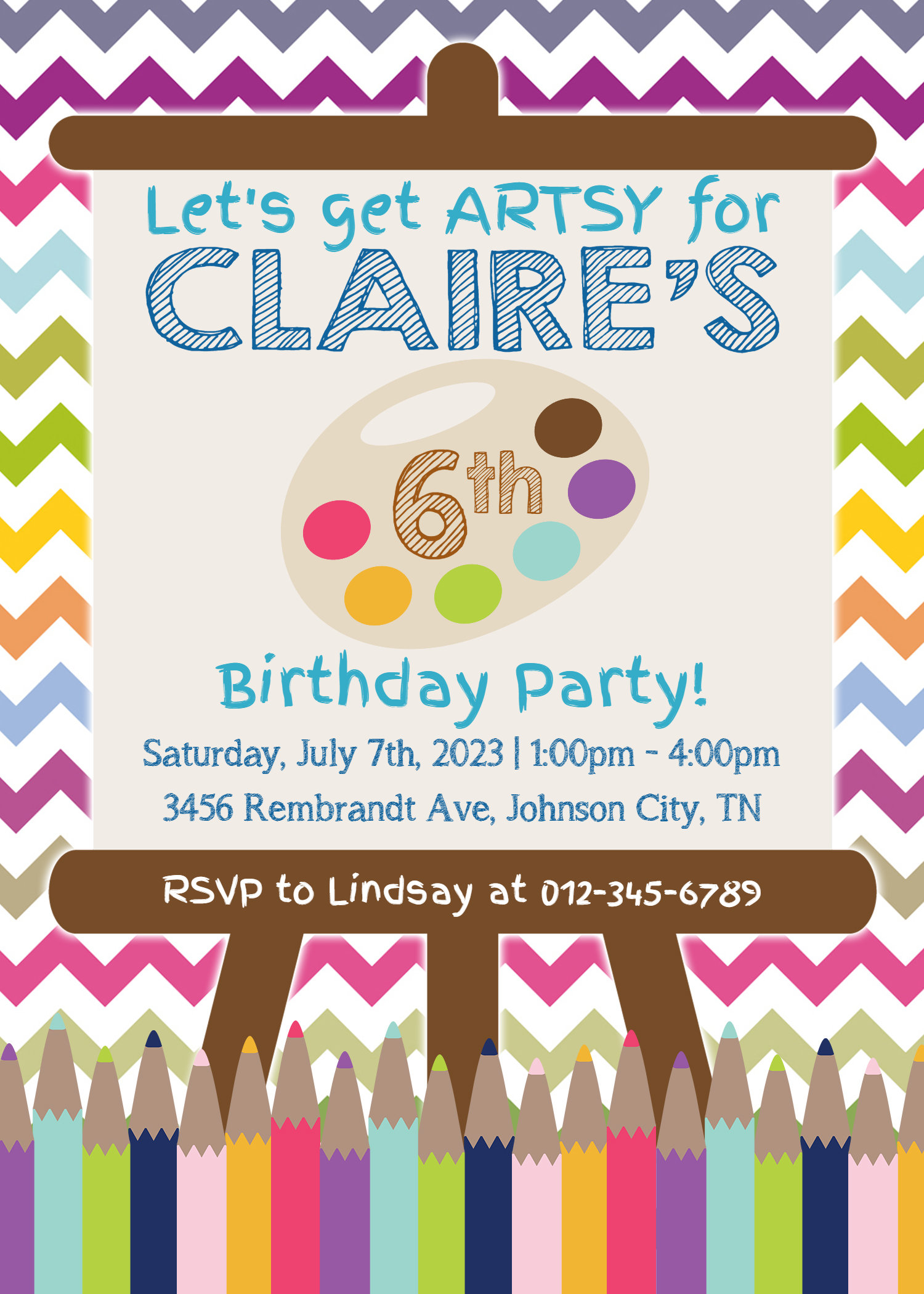 Editable Art Birthday Invitation Artsy Birthday Art Party Editable ...