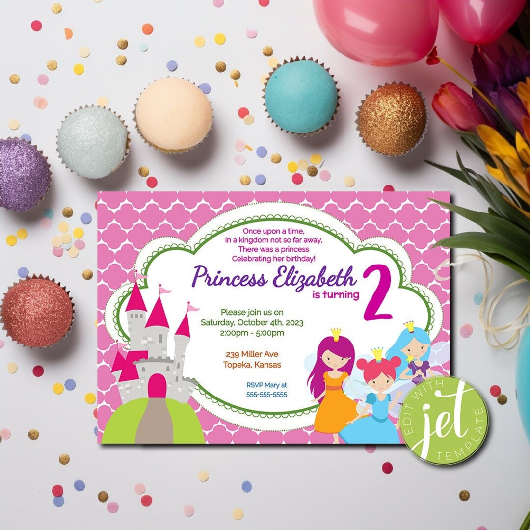 Editable Princess Birthday Party Invitation Editable Template Pink ...