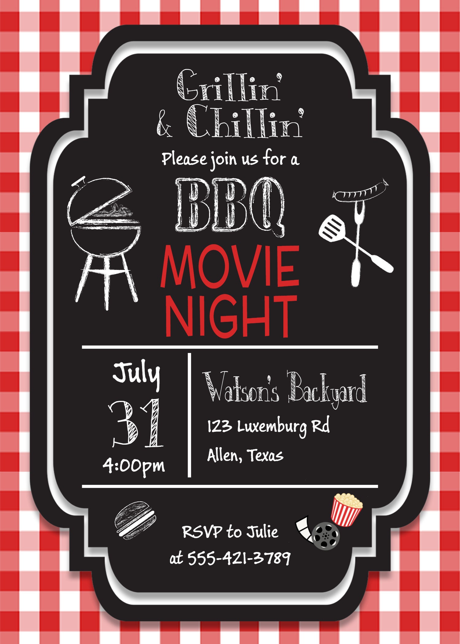 Editable BBQ Backyard Movie Night Invitation Adult Backyard Movie Night ...
