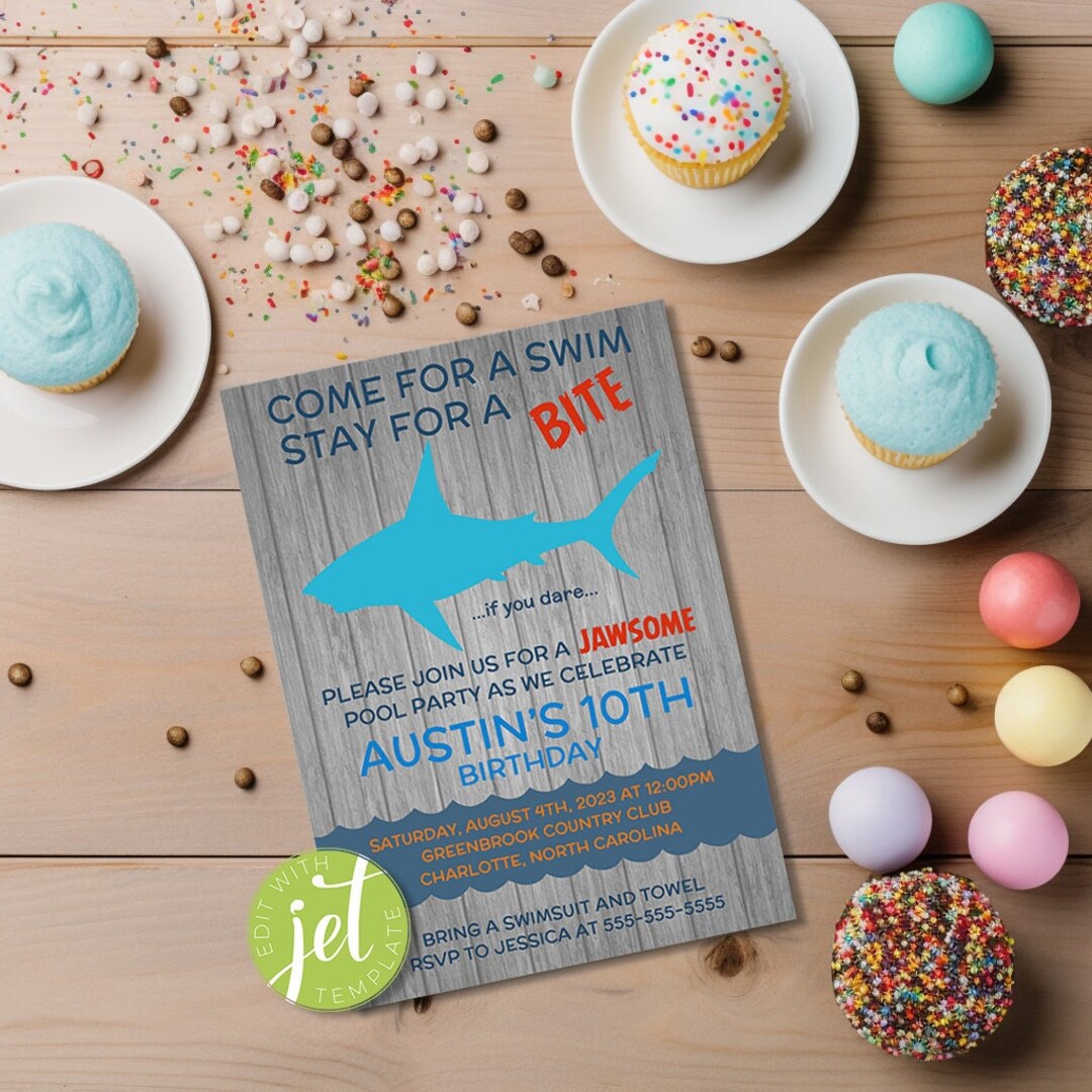 Editable Shark Pool Party Birthday Invitation Pool Party Invite ...