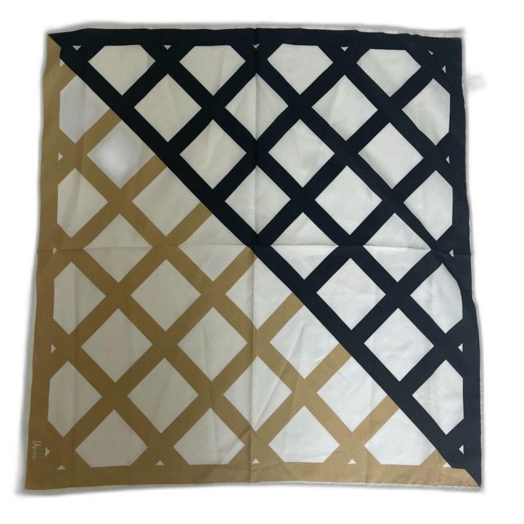 Vintage Vera Navy Blue & Tan Square Scarf 100% Poly Made in Japan ...
