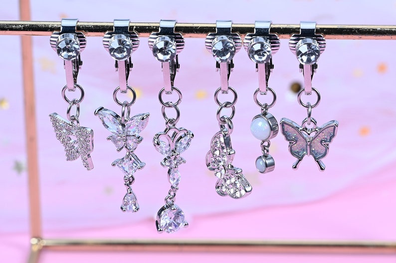 2pcs Fake Belly Button Rings Clip on Belly Piercing Surgical Steel Fake ...