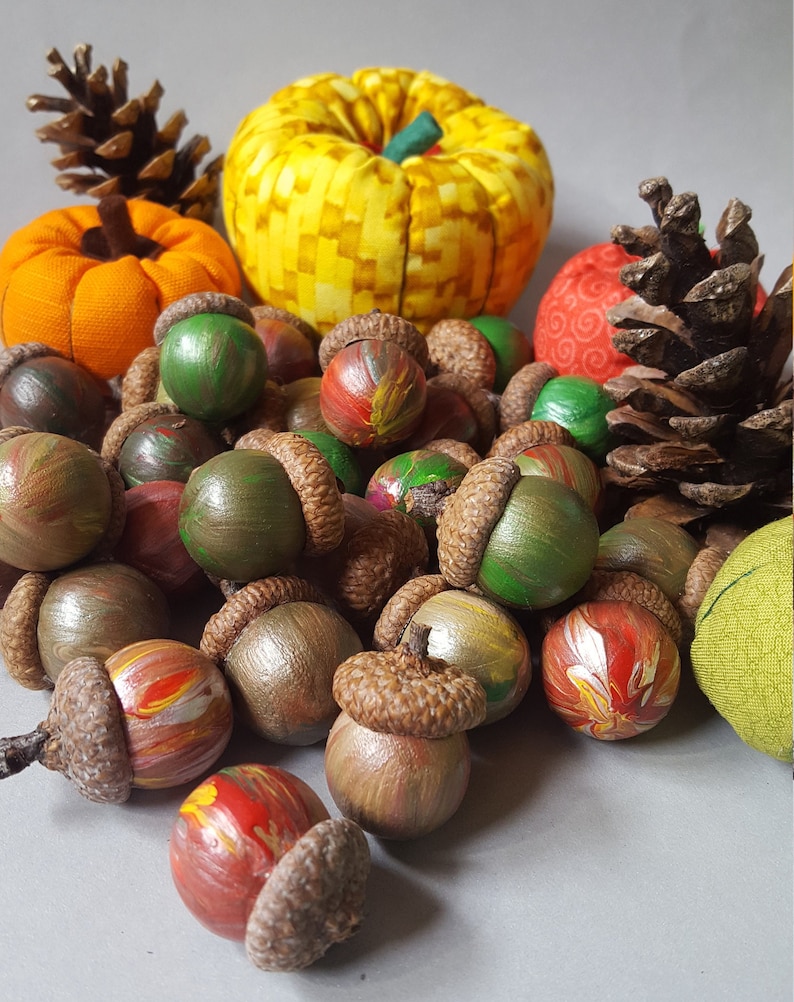 Decorative Acorns Set of 5, Made of Wood With Real "caps" - Etsy