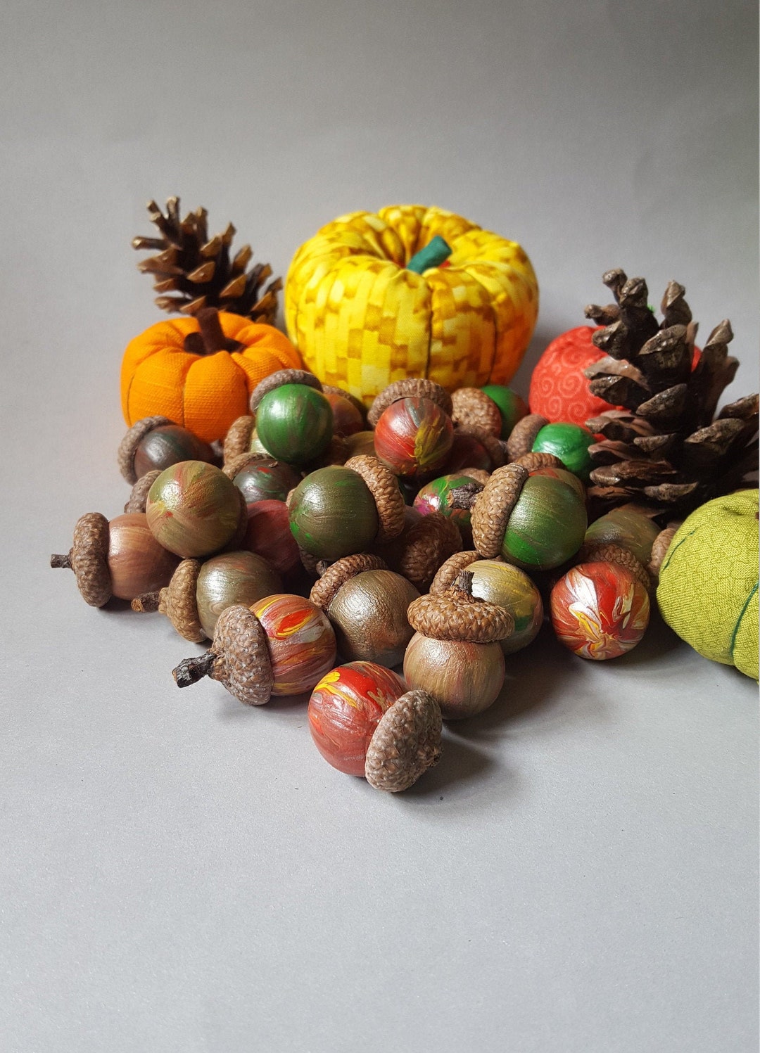 Decorative Acorns Set of 5, Made of Wood With Real "caps" - Etsy