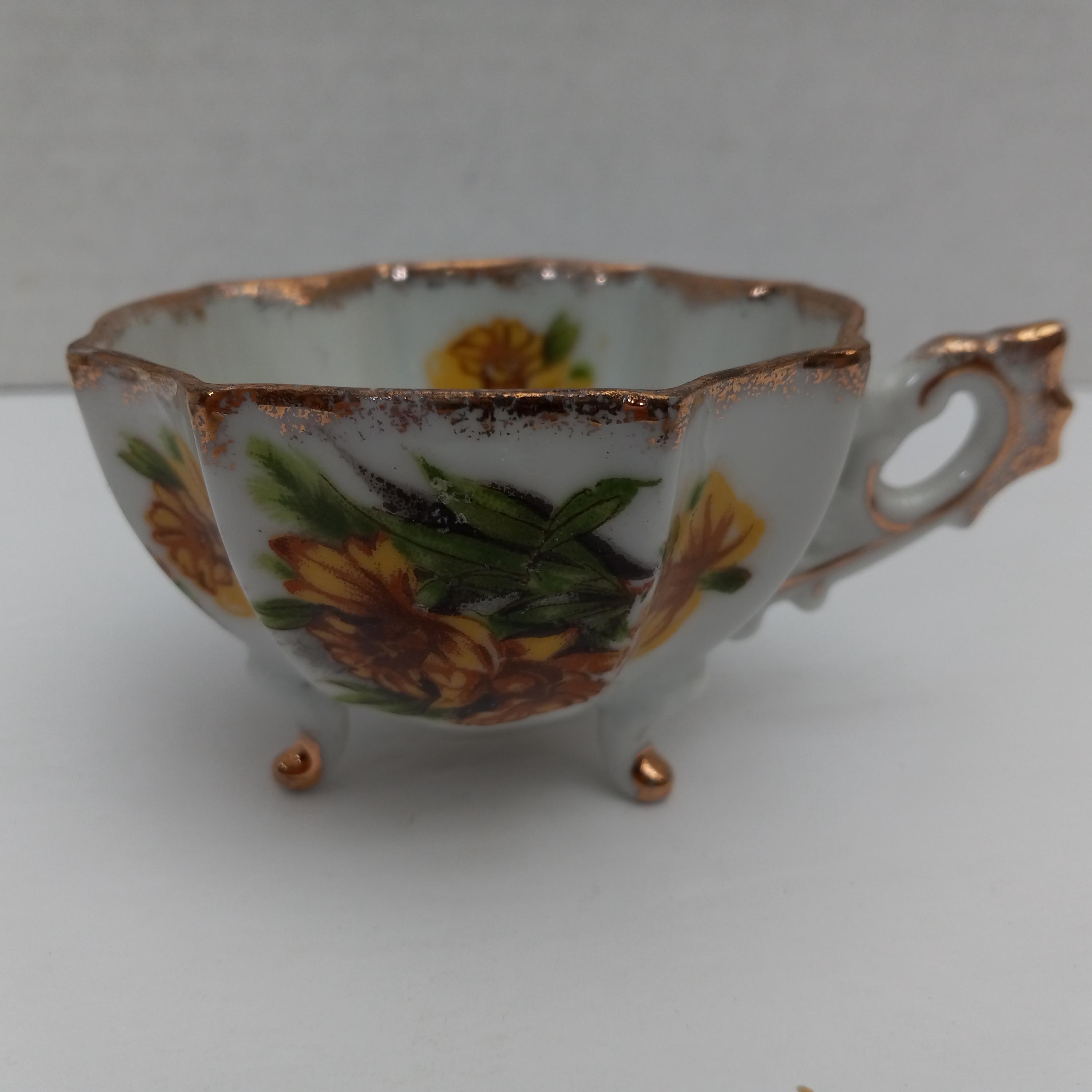 Vintage Trimont Ware Japan Three Footed Tea Cup Lattice Saucer Yellow ...