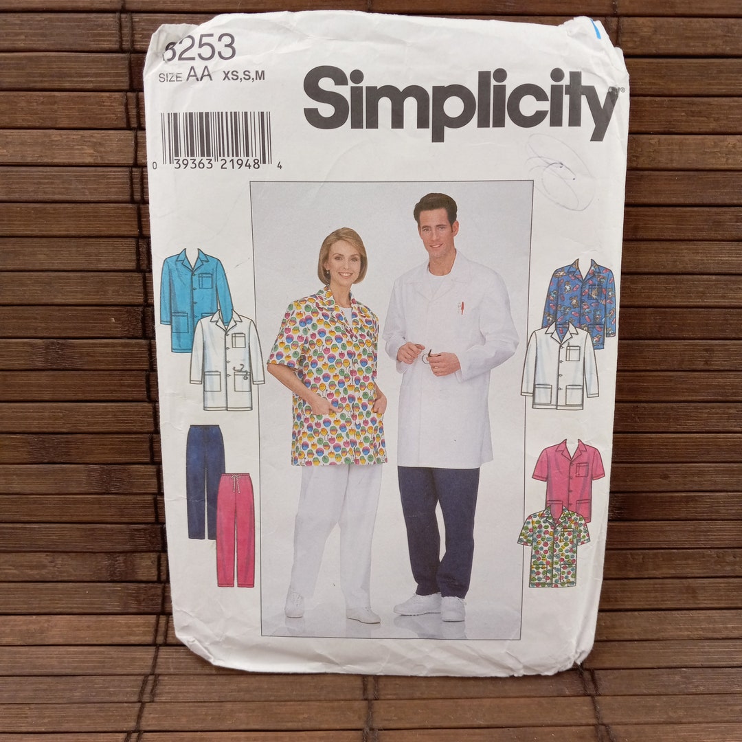 Unisex Lab Coat Scrub Jacket Pants XS S Simplicity 8253 Sewing Pattern - Etsy