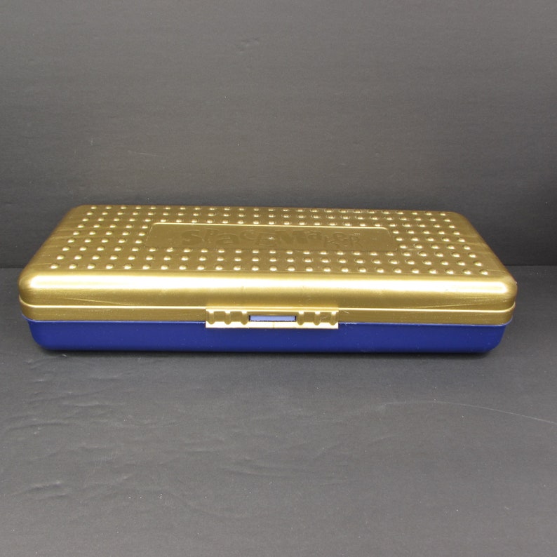 Spacemaker Vintage 90s Long Pencil School Box Gold Blue Art - Etsy