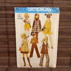 Vintage 1960s Girls 6 Jumper Vest Pants Simplicity 8377 Sewing Pattern ...