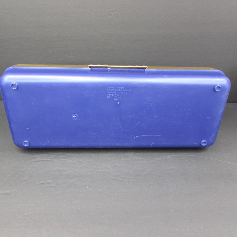 Spacemaker Vintage 90s Long Pencil School Box Gold Blue Art | Etsy
