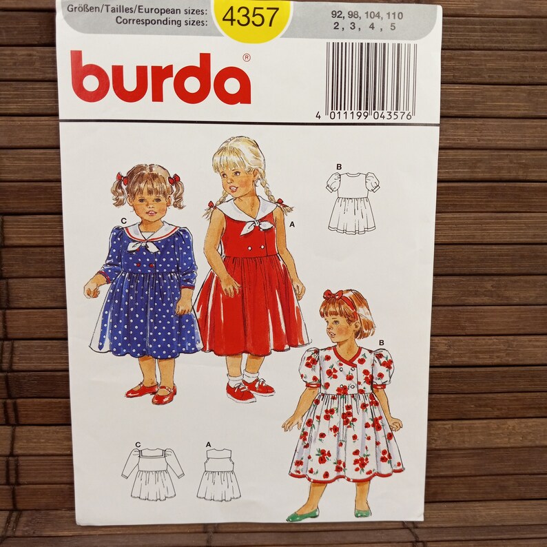 1990s Girls Sailor Dress 2 3 4 5 Full Skirt Burda 4357 Sewing Pattern ...