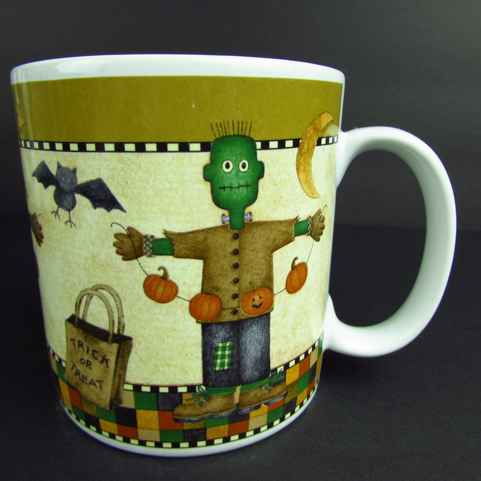 Debbie Mumm Frankenstein Scarecrow Trick or Treat Halloween Mug 1998 ...