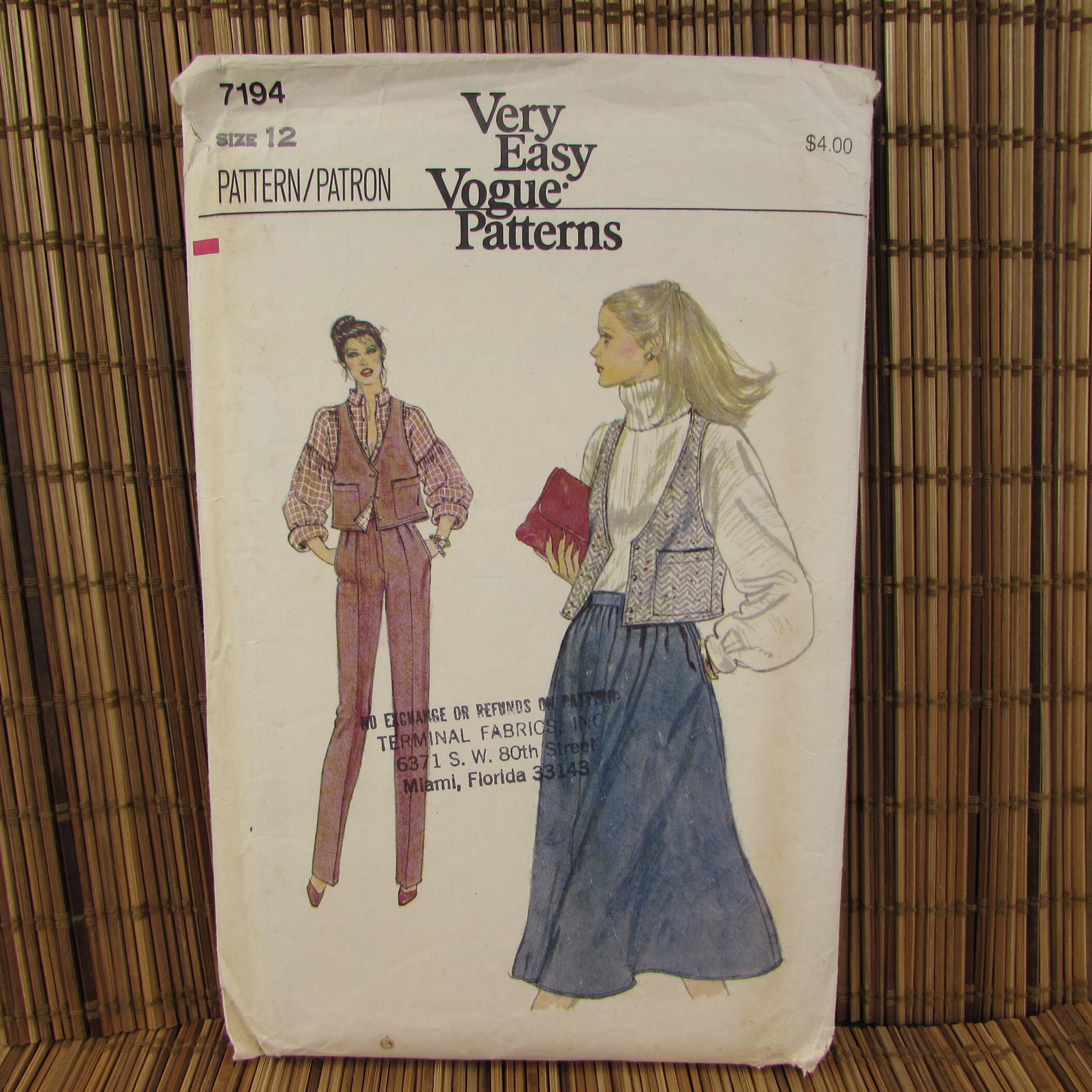 Vintage 1980s Vogue Vest Skirt Pants Size 12 34 Bust Vogue 7194 Cut ...