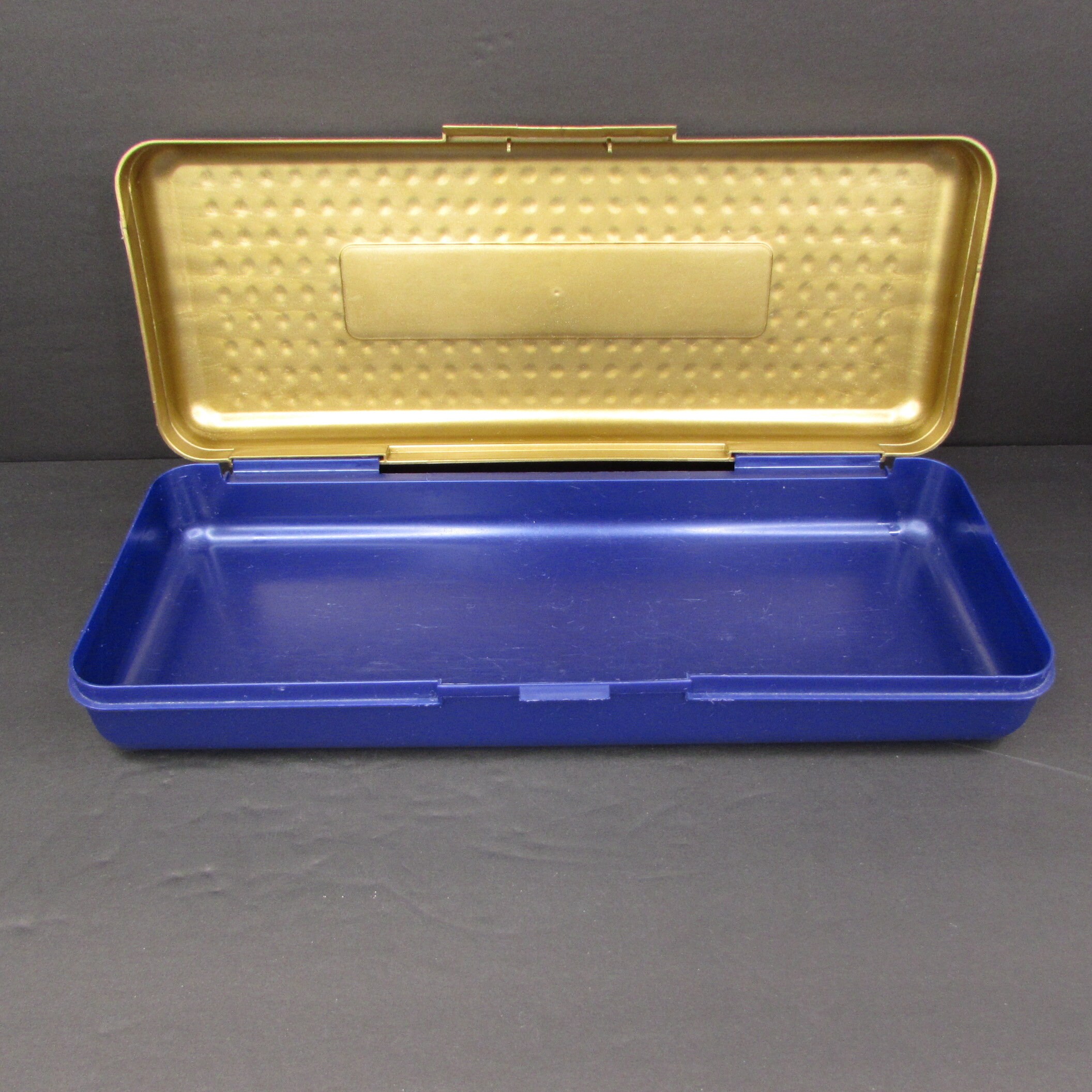 Spacemaker Vintage 90s Long Pencil School Box Gold Blue Art | Etsy