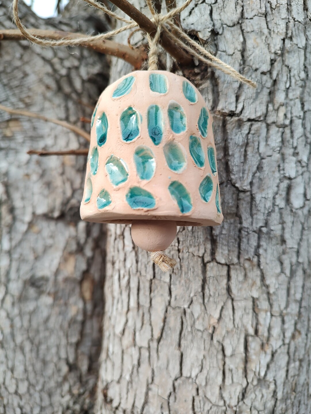 Handmade Ceramic Bell: Turquoise Glazed Garden Decor - Etsy