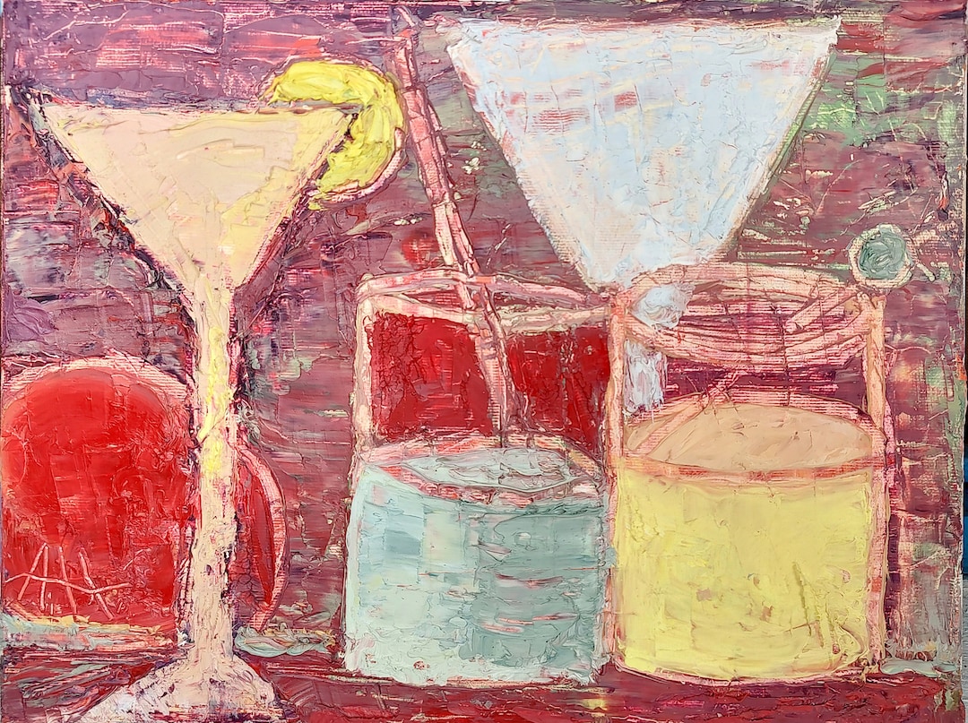 Drinks and Cocktails Abstract Original Oil Painting. Texture Artwork ...