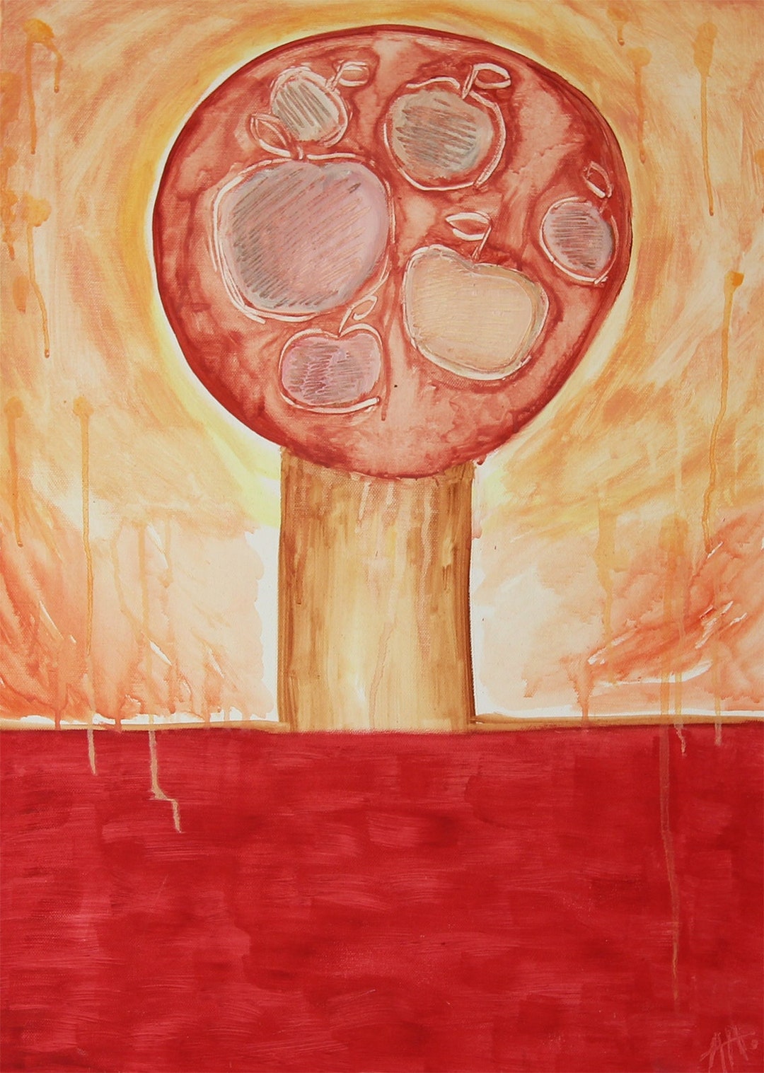 Apple Tree Original Abstract Oil Painting, Modern Wall Art for Bedroom ...