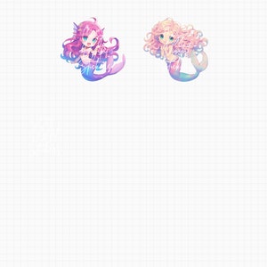 Chibi Mermaid Clipart: Blue and Pink Mermaids | Mermaid Digital Sticker ...