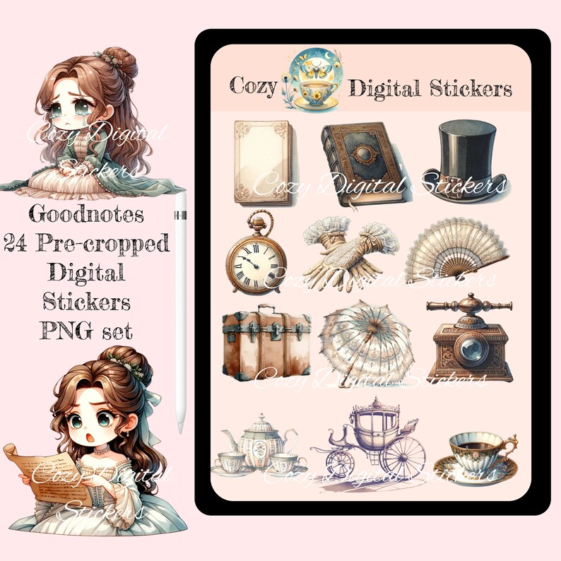 Regency Era Emoji Chibi Clip Art Digital Download Goodnotes Stickers ...