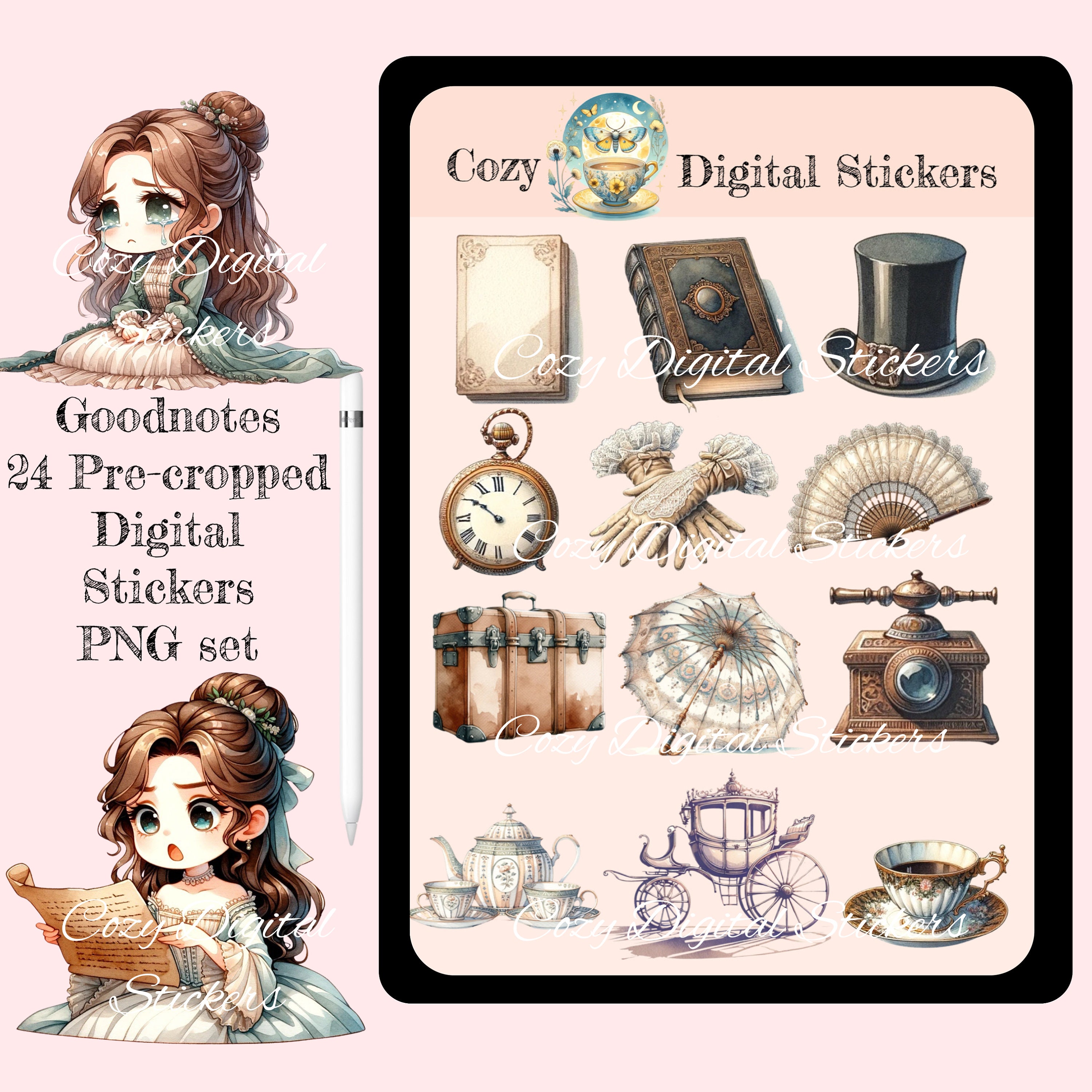 Regency Era Emoji Chibi Clip Art Digital Download Goodnotes Stickers ...