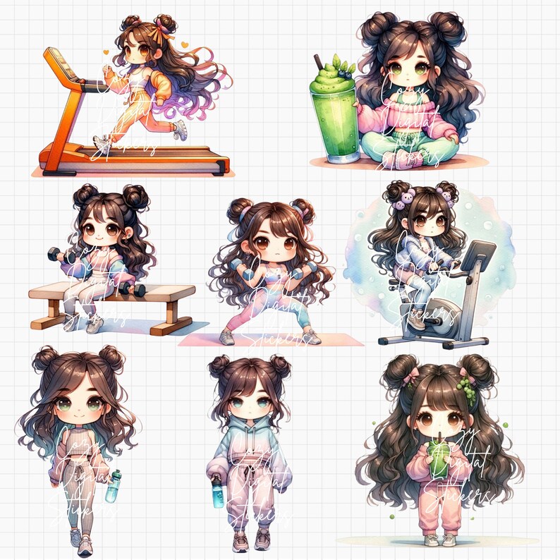 Cute Fitness Chibi Girl Digital Stickers | Goodnotes Sticker | Anime ...