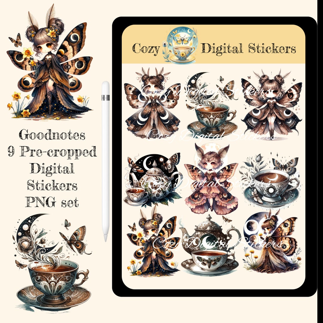 Moth-inspired Chibi Fairy Girl Digital Stickers Celestial Teapot ...