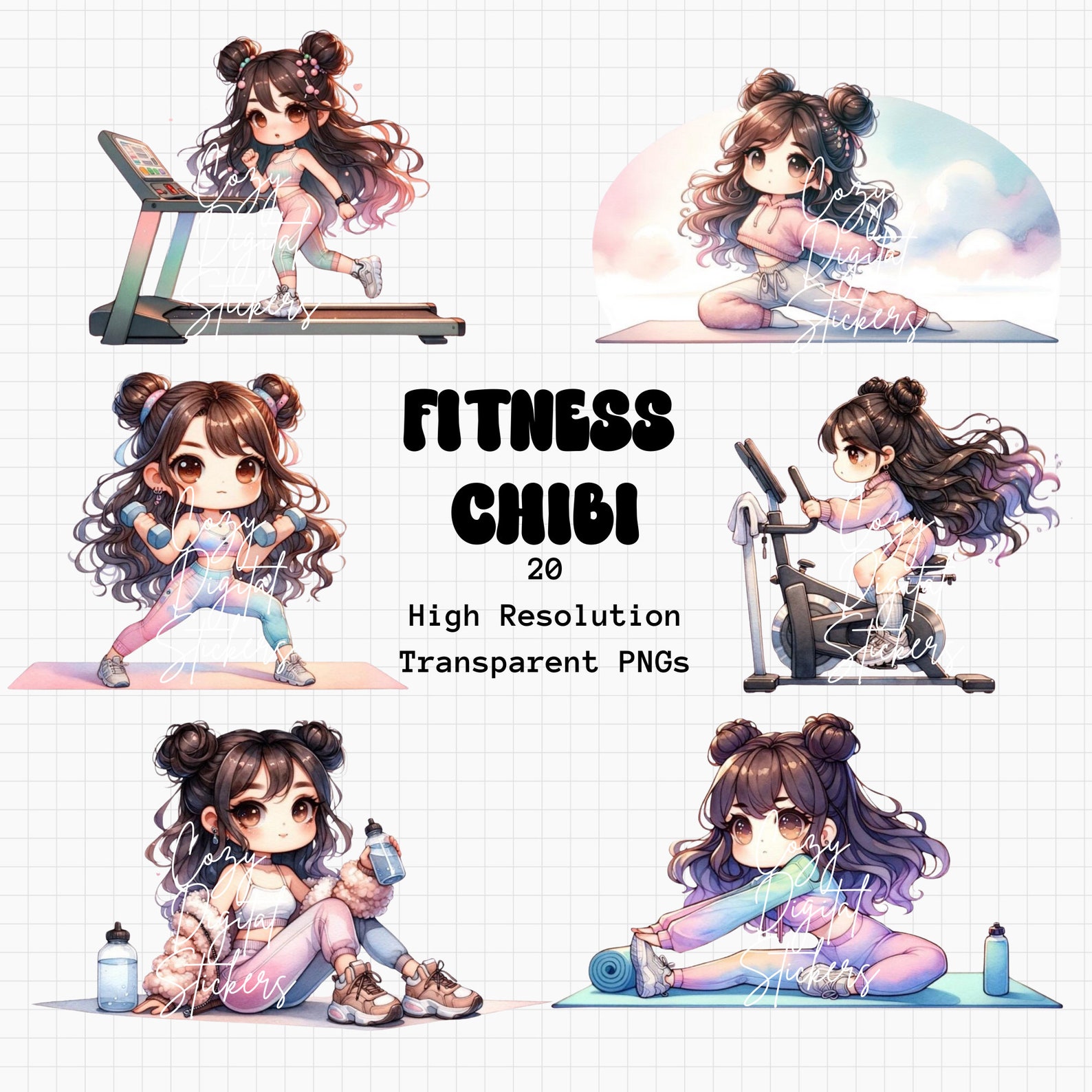 Cute Fitness Chibi Girl Digital Stickers | Goodnotes Sticker | Anime ...