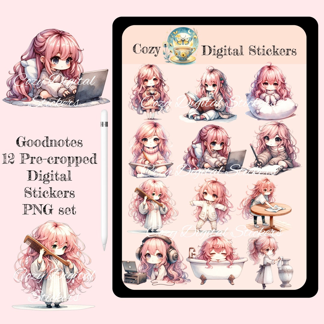 Cozy Chibi Girl Digital Stickers - Anime Clipart in Everyday Activities ...