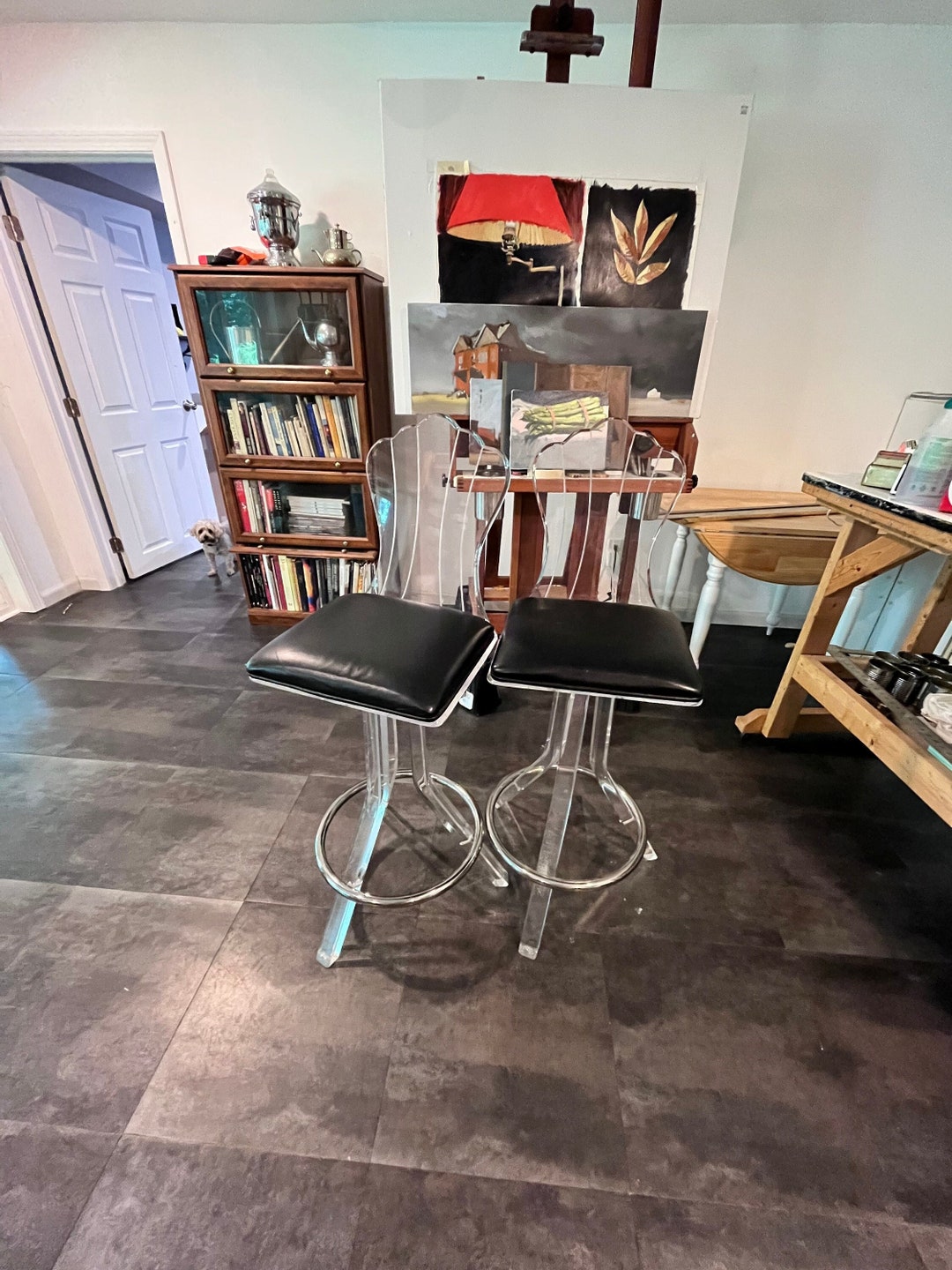 Vintage Lucite Swivel Counter Stools Set of Two, Mid-century Lucite Bar ...