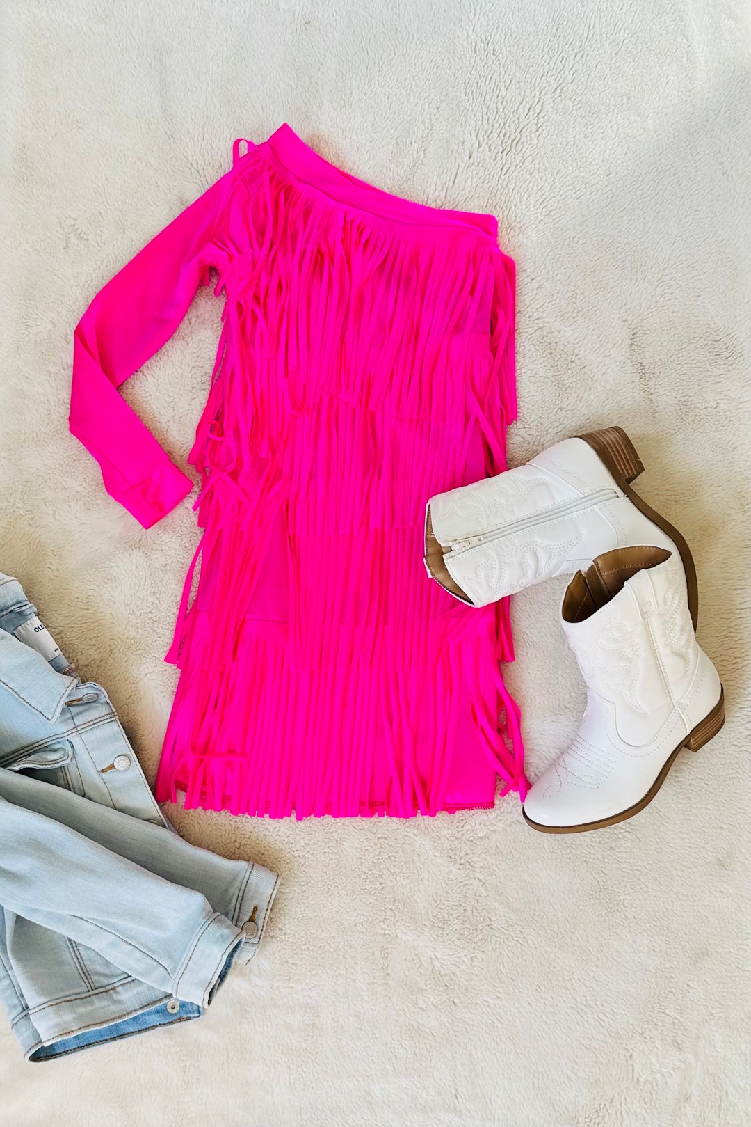 Electric Cowgirl Boho Chic Rodeo Ready One Shoulder Fringe Dress for ...