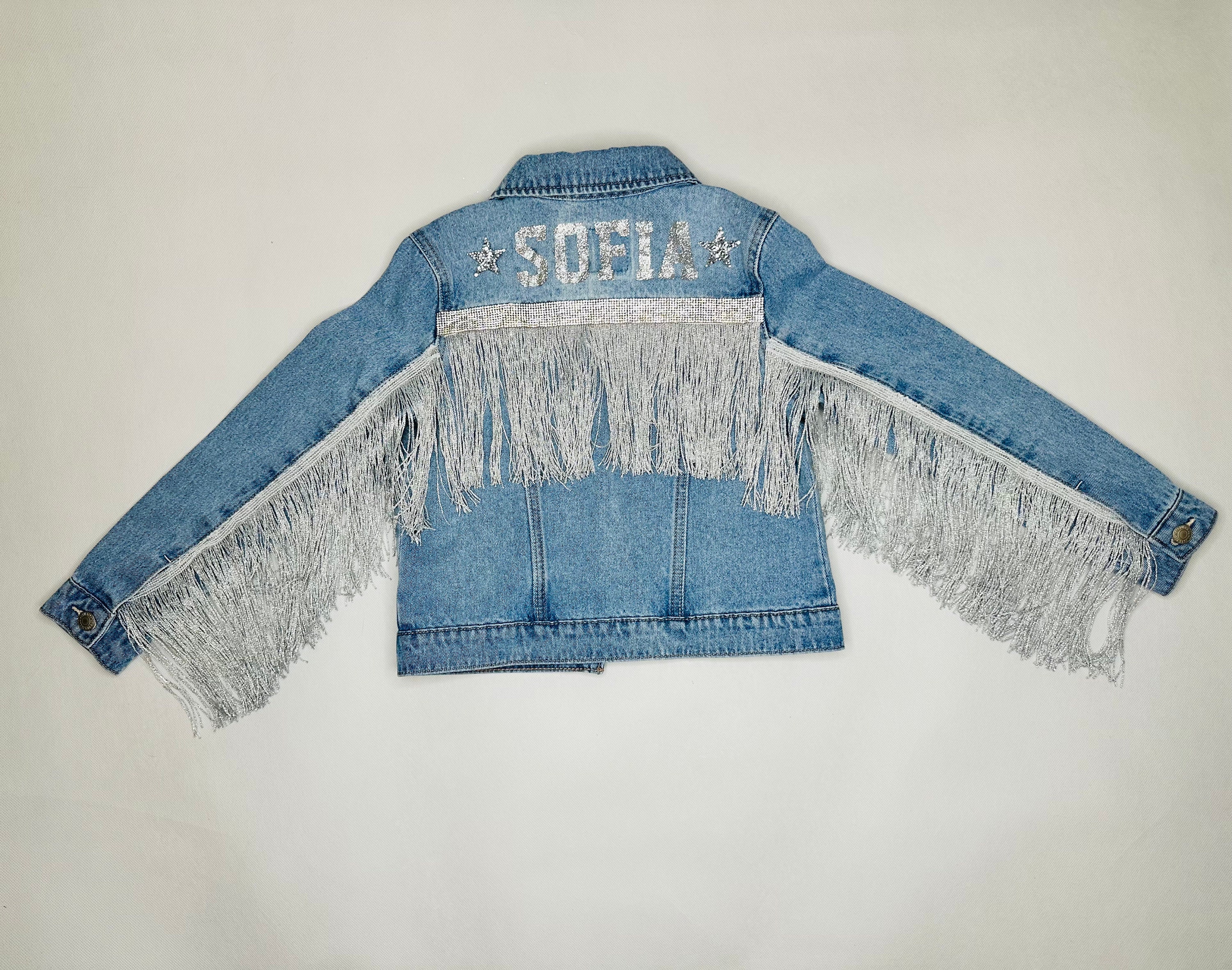 Custom Starlight Fringe Denim Jacket - Tailored Name Embellishment for ...