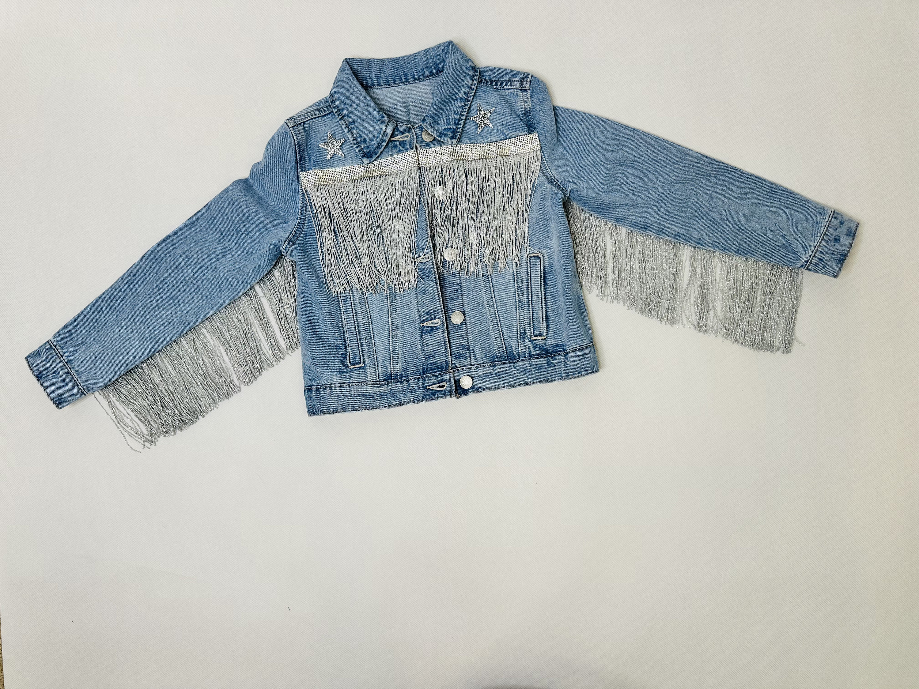 Custom Starlight Fringe Denim Jacket - Tailored Name Embellishment for ...