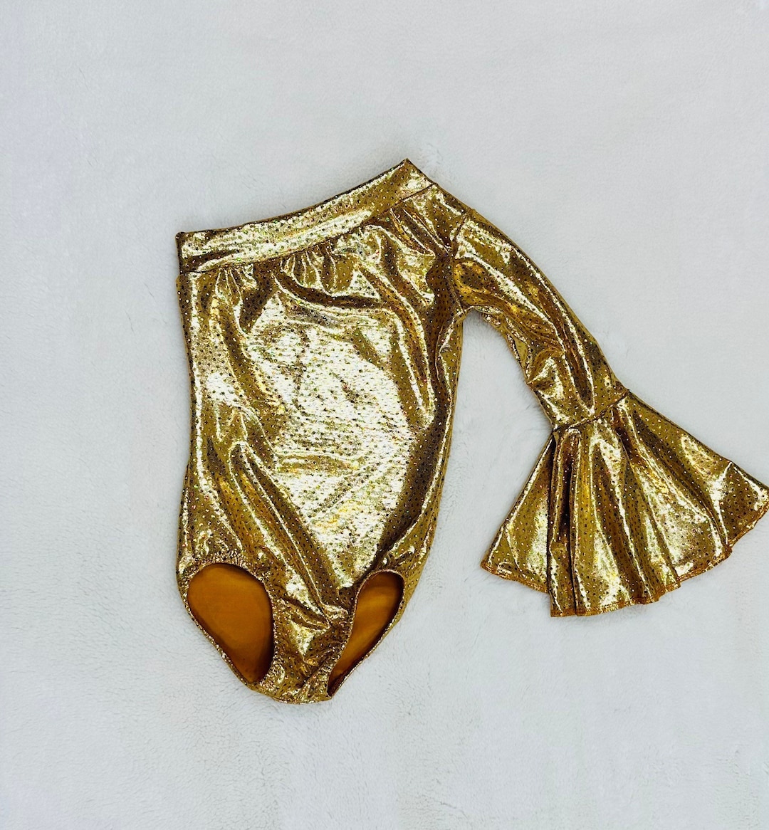 Gold Asymmetrical Leotard With Bell Sleeve Choose Your Color/kids ...