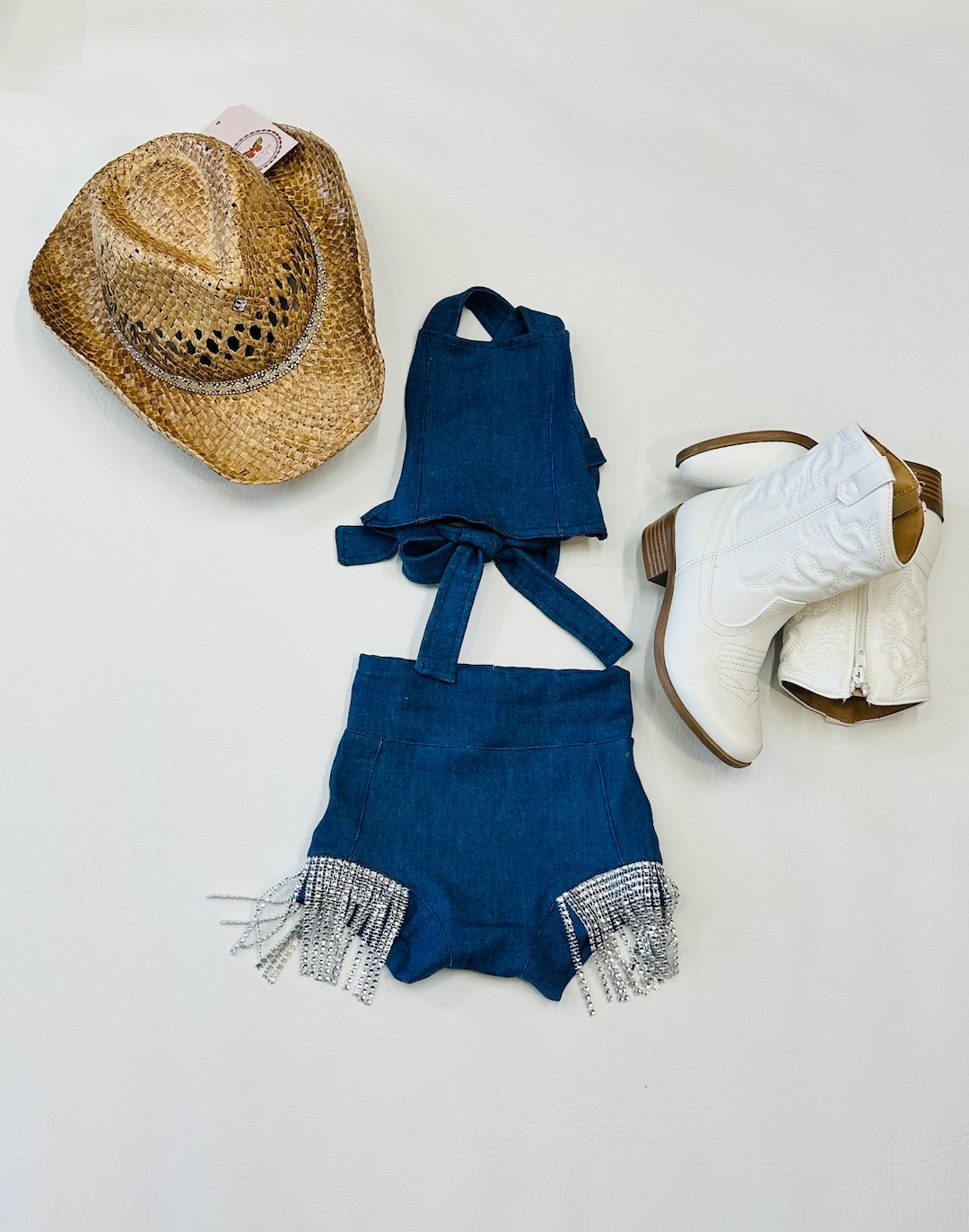 Bedazzled Daisy Dukes Denim Shorts|denim Cropped Top|kids Bummies|kids ...