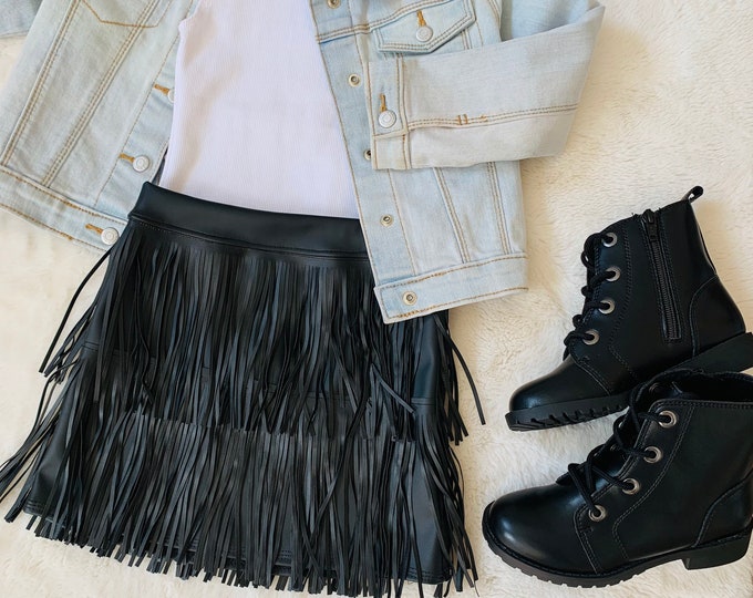 Girls Fringe Mini Skirtvegan Leather, Faux Suede, Lycra ...