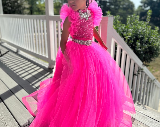 Handmade Hot Pink Pageant Dress for Girls -adjustable Back, Elastic ...