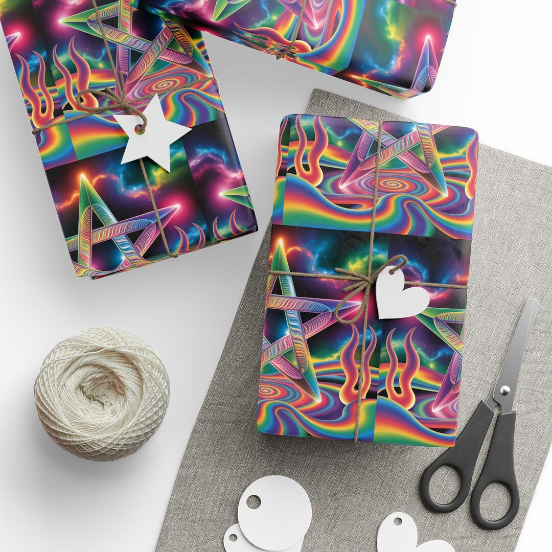 Rainbow Flaming Pentagram Wrapping Paper: Psychedelic Gift Wrap - Etsy