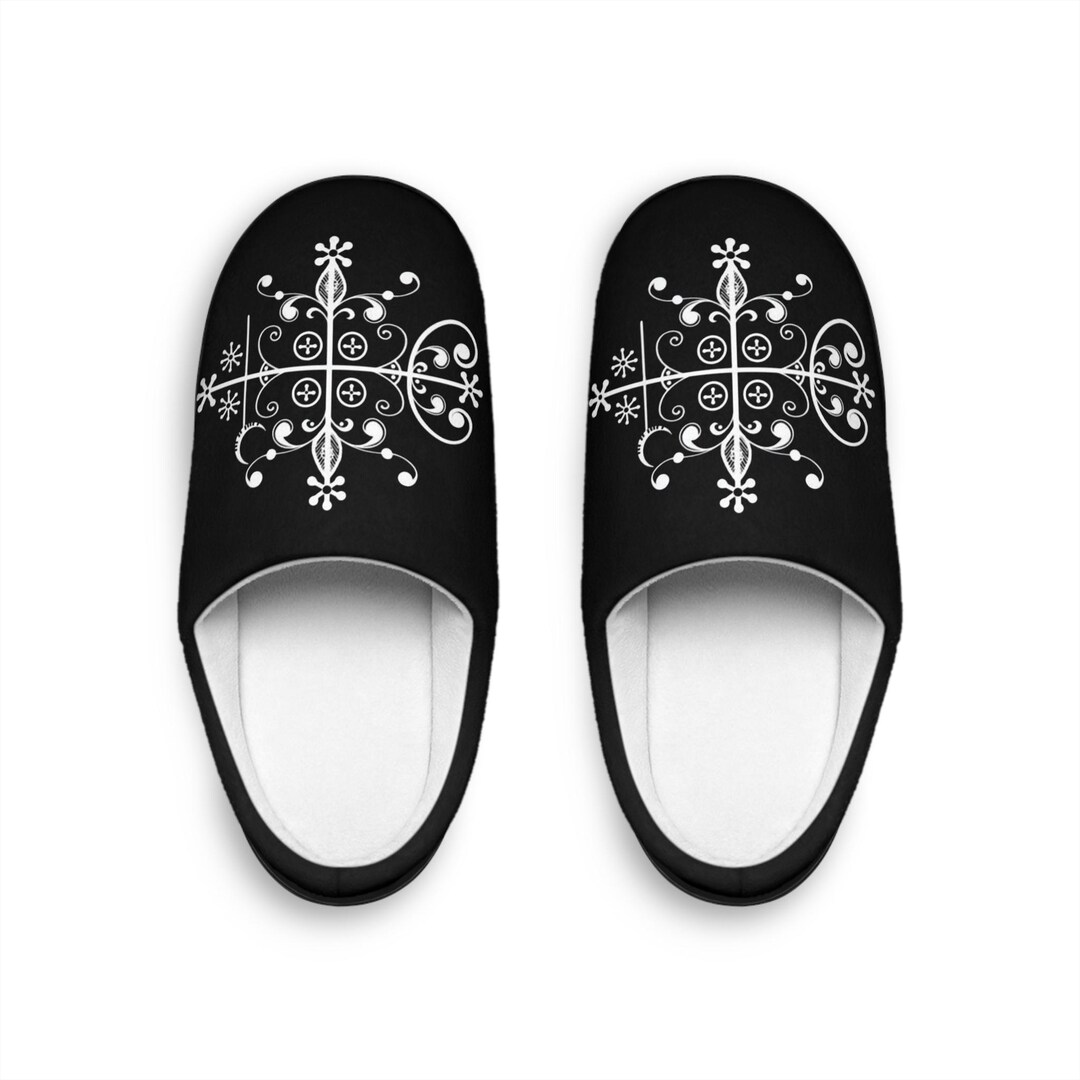 Black Voodoo Papa Legba Veve Slippers Moccasins, House Shoes, Indoor ...