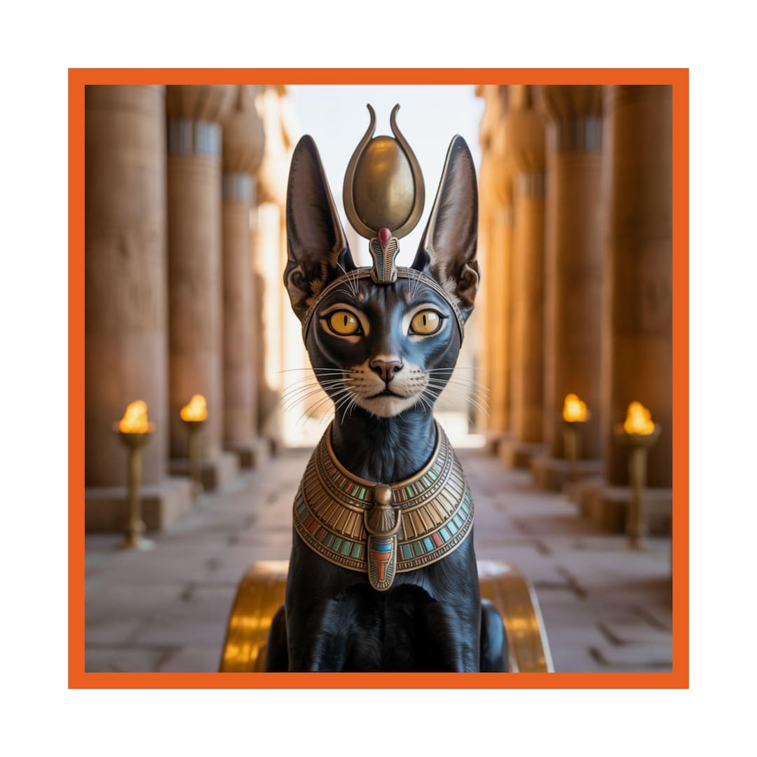 Bastet Ancient Egyptian Goddess Wall Art (orange) | Museum-grade Print ...