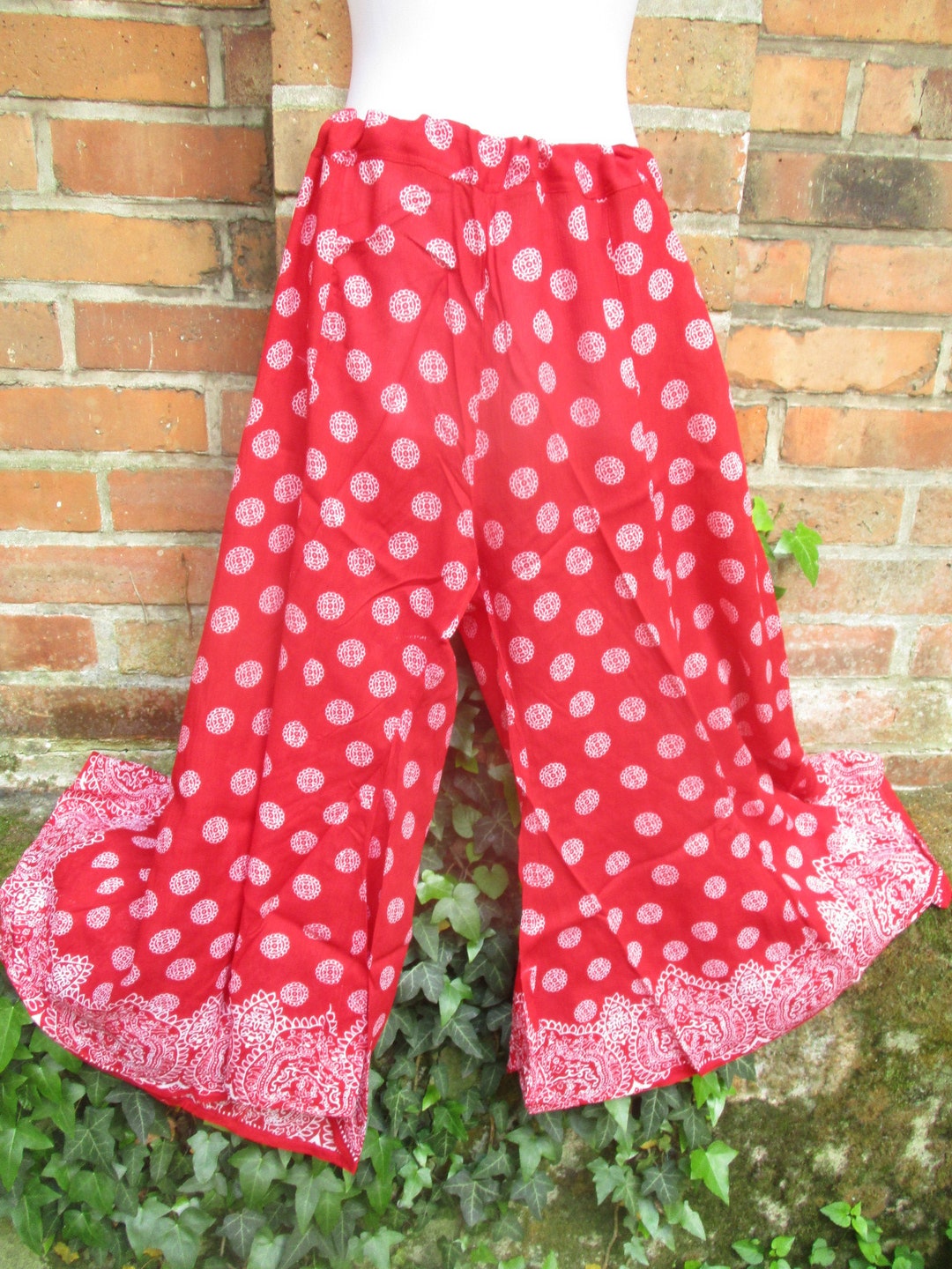 Culottes Pants Skirt 3/4 Long Alternative Medieval Ethno Hippie Red ...