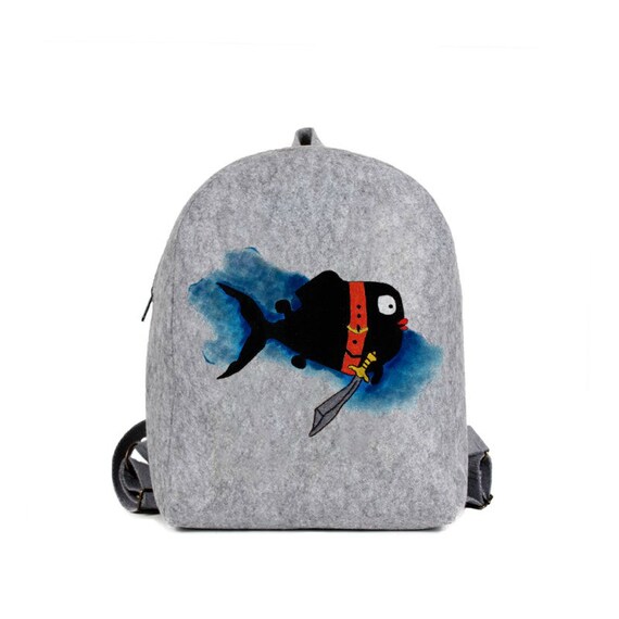 Black Fish School Backpack Wool Felt Backpacktravel | Etsy